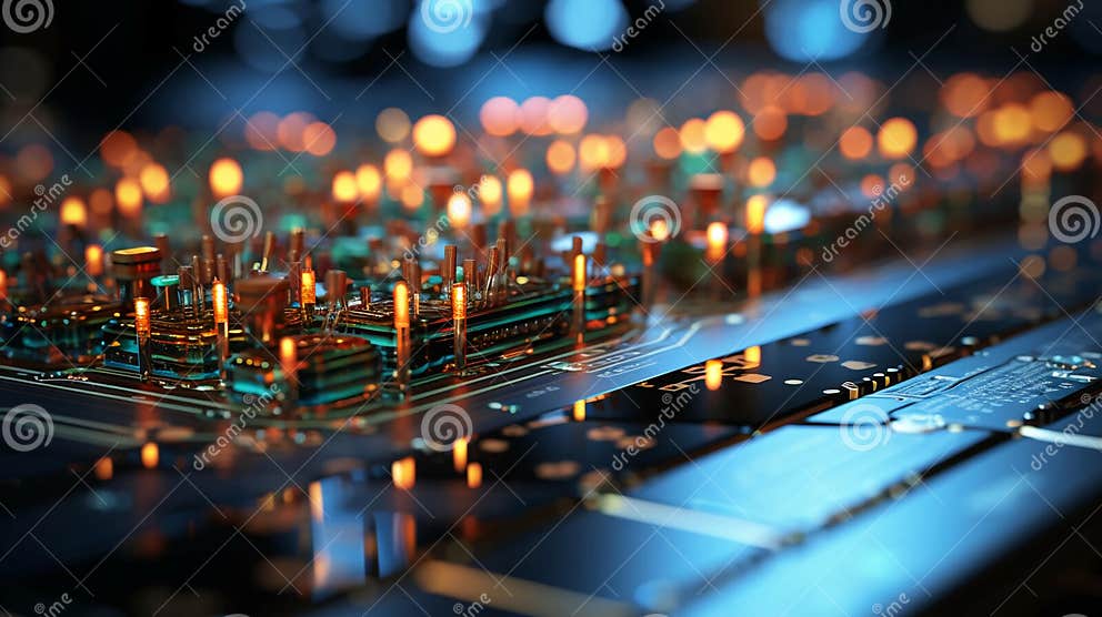 Computer High Tech Circuit Board with Microcircuits and Electronic ...