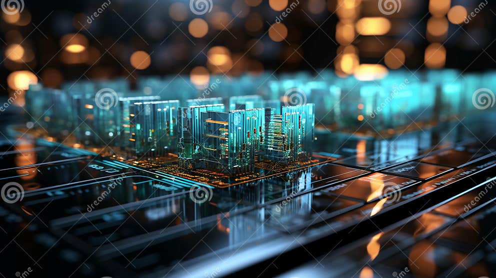 Computer Futuristic High Tech Board with Microcircuits and Electronic ...