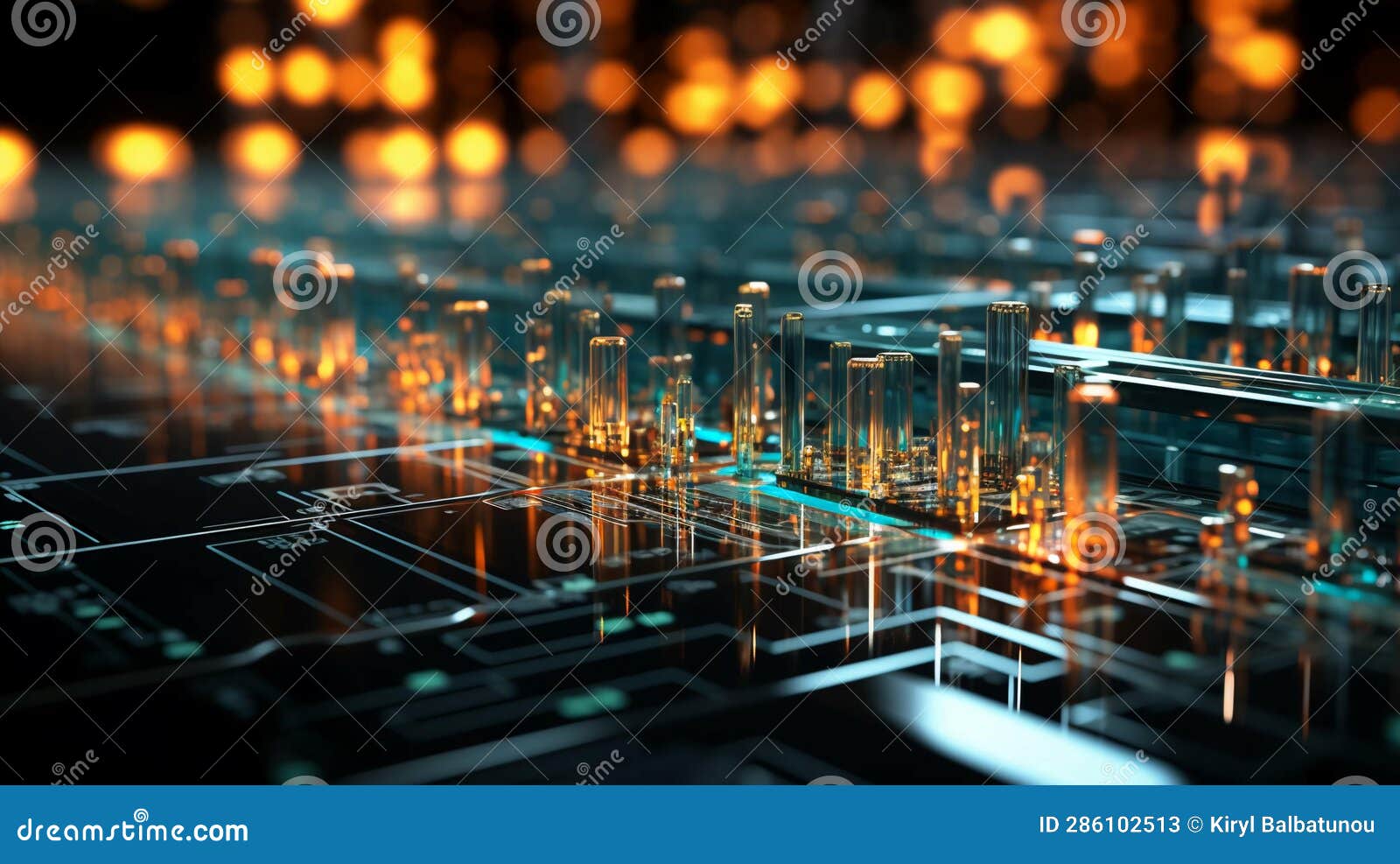 Computer Futuristic High Tech Circuit Board and Electronic Chips with ...