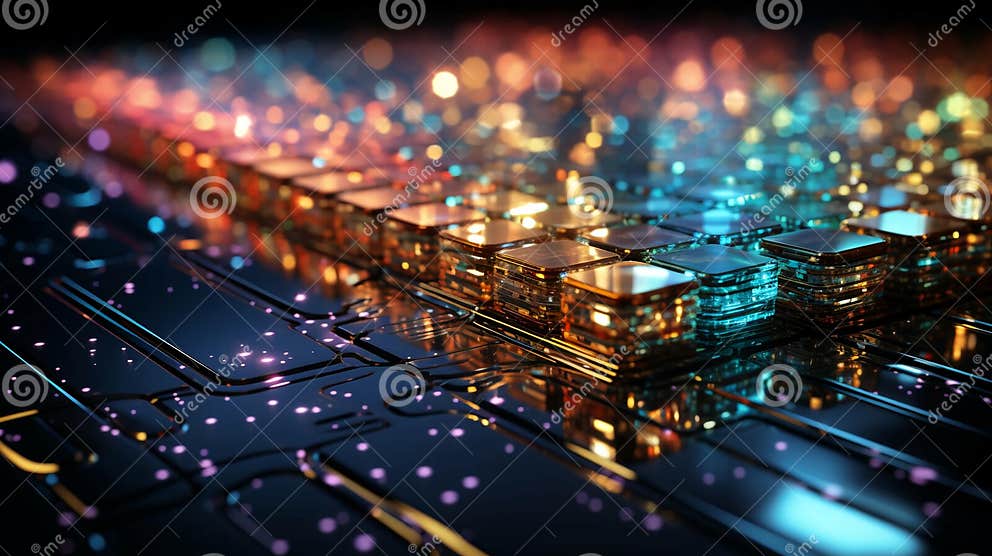 Computer Futuristic High Tech Board with Microcircuits and Electronic ...