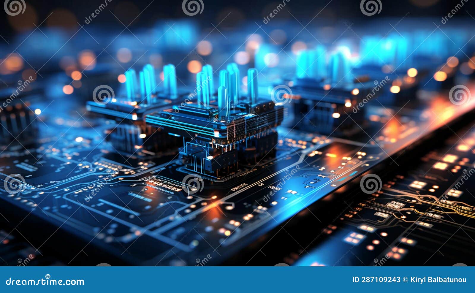 Computer Futuristic High Tech with Microcircuits and Electronic Chips ...