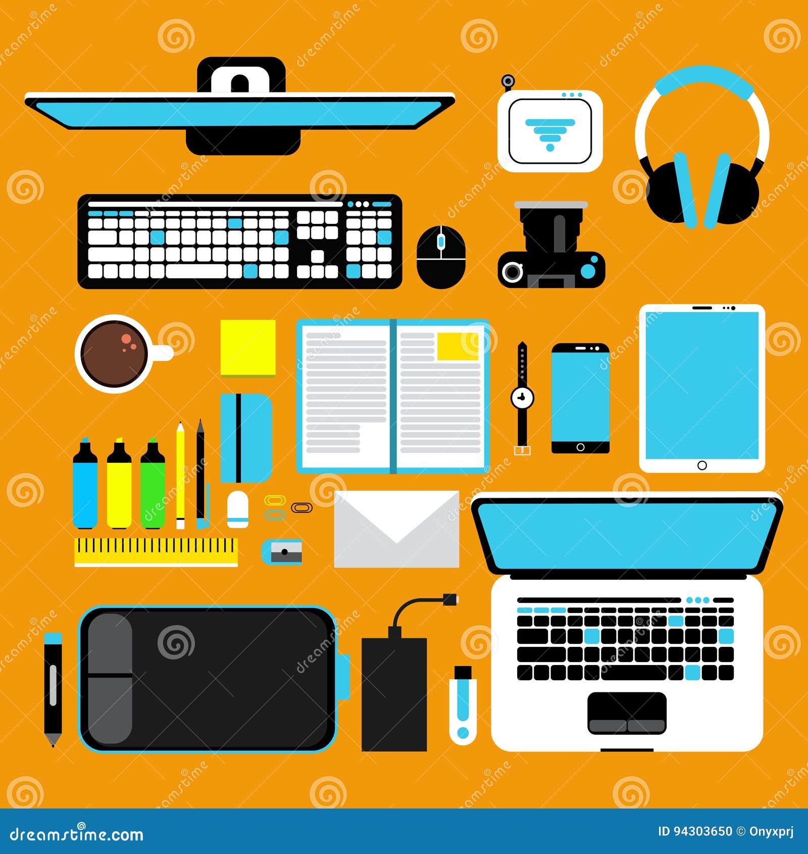 Computer Gadgets Top View. Vector Promotional Pictures Set in Flat ...