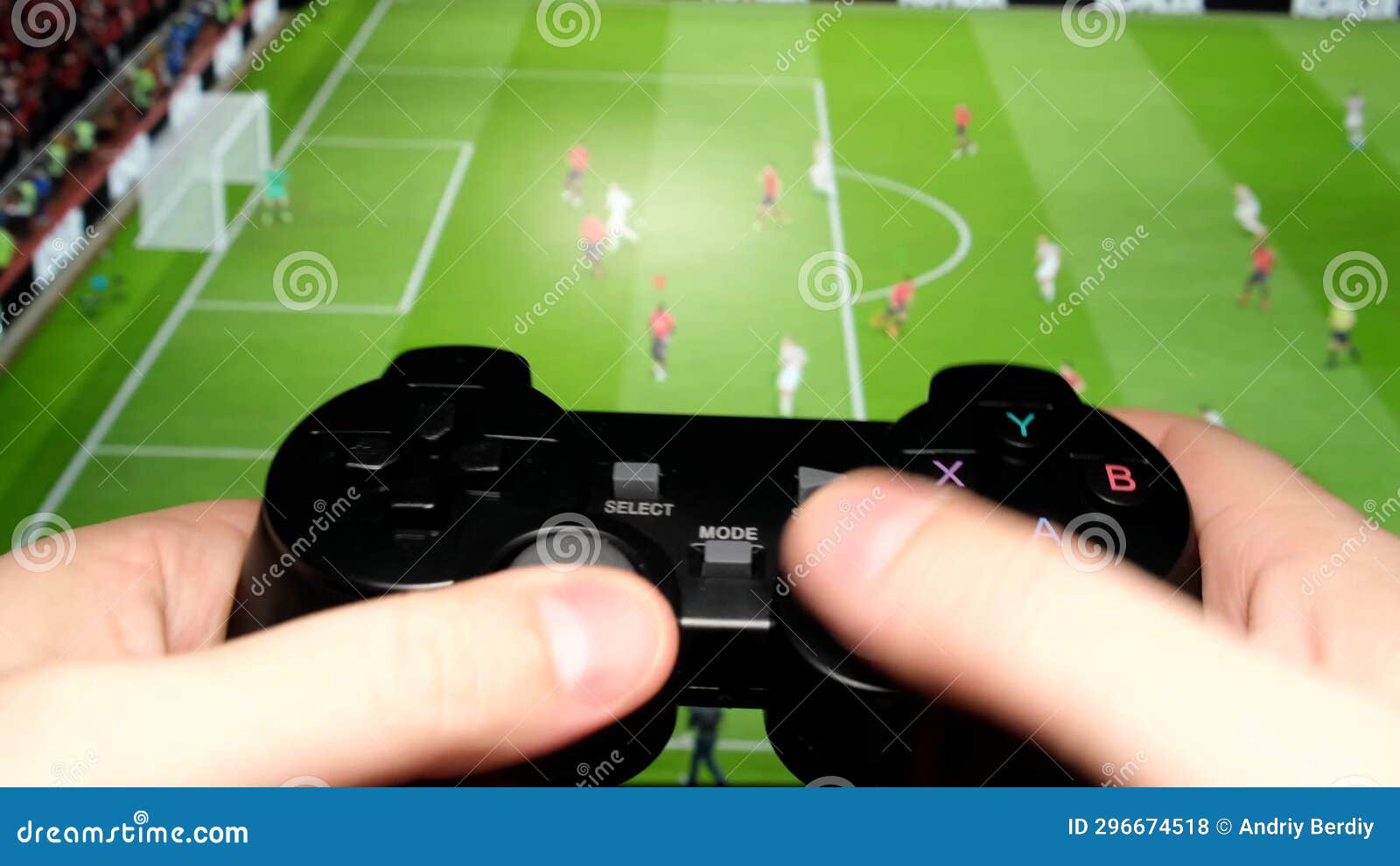 Computer Game of Football with the Help of a Console. Close Up Stock ...