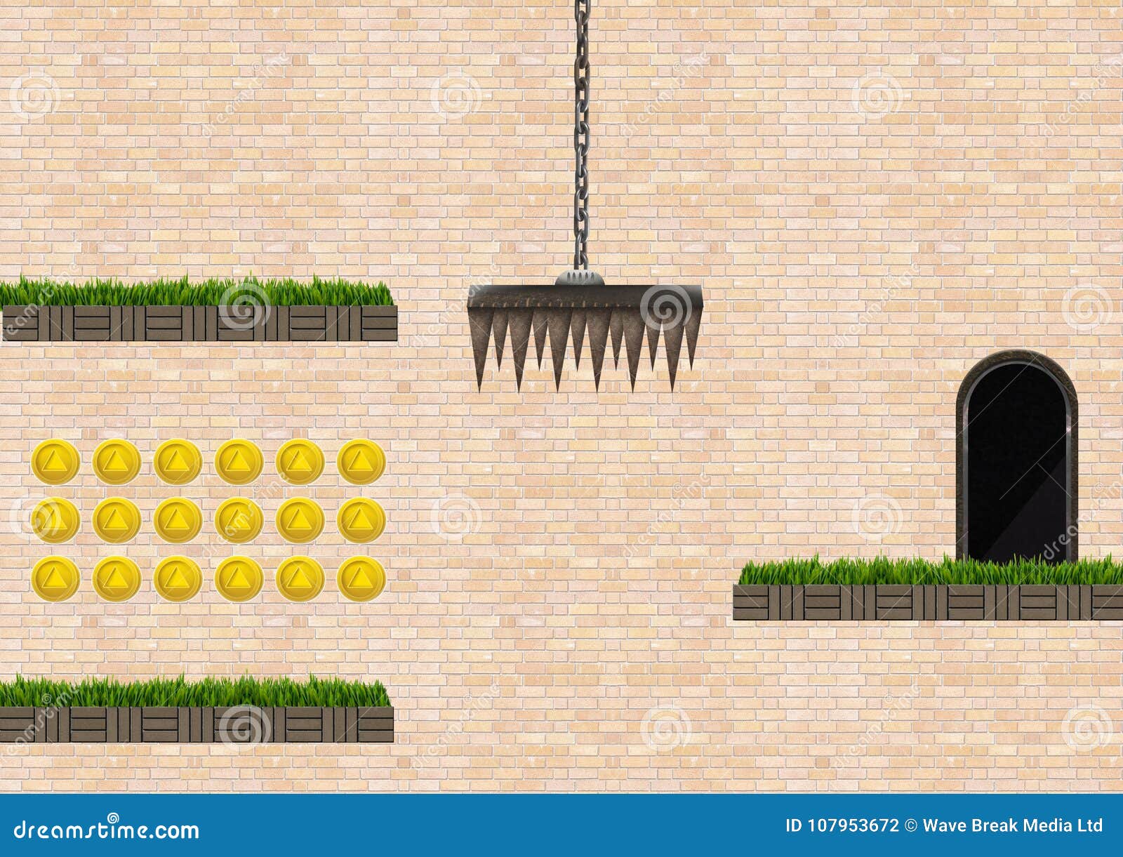 Computer Game Level with Coins and Trap Stock Illustration ...