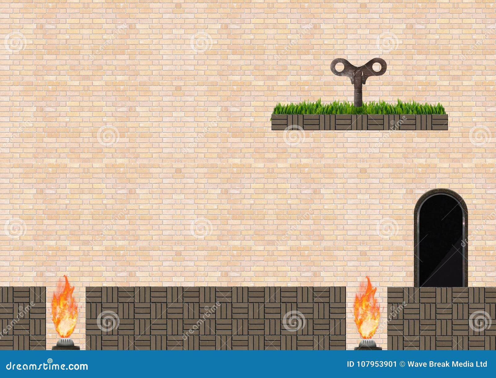 Computer Game Level with Key and Fire Traps Stock Illustration ...