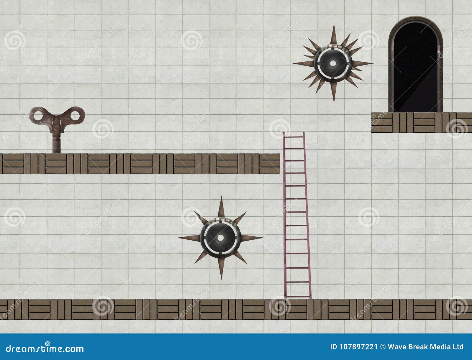 Computer Game Level with Key and Traps Stock Illustration ...