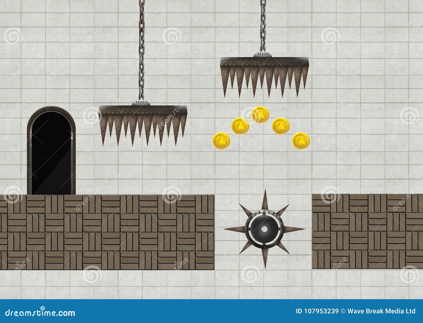 Computer Game Level with Traps and Coins Stock Illustration ...