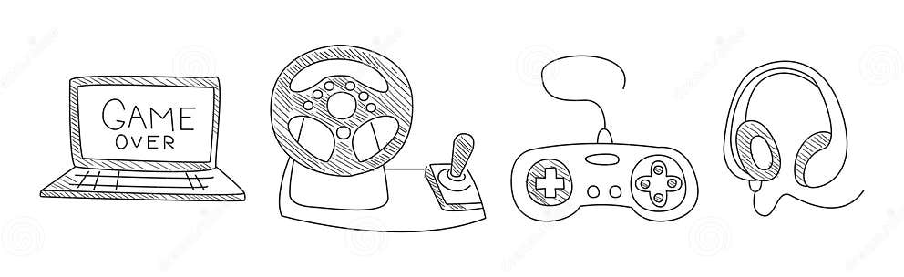 Computer Game Playing Doodle Object and Element Vector Set Stock Vector ...