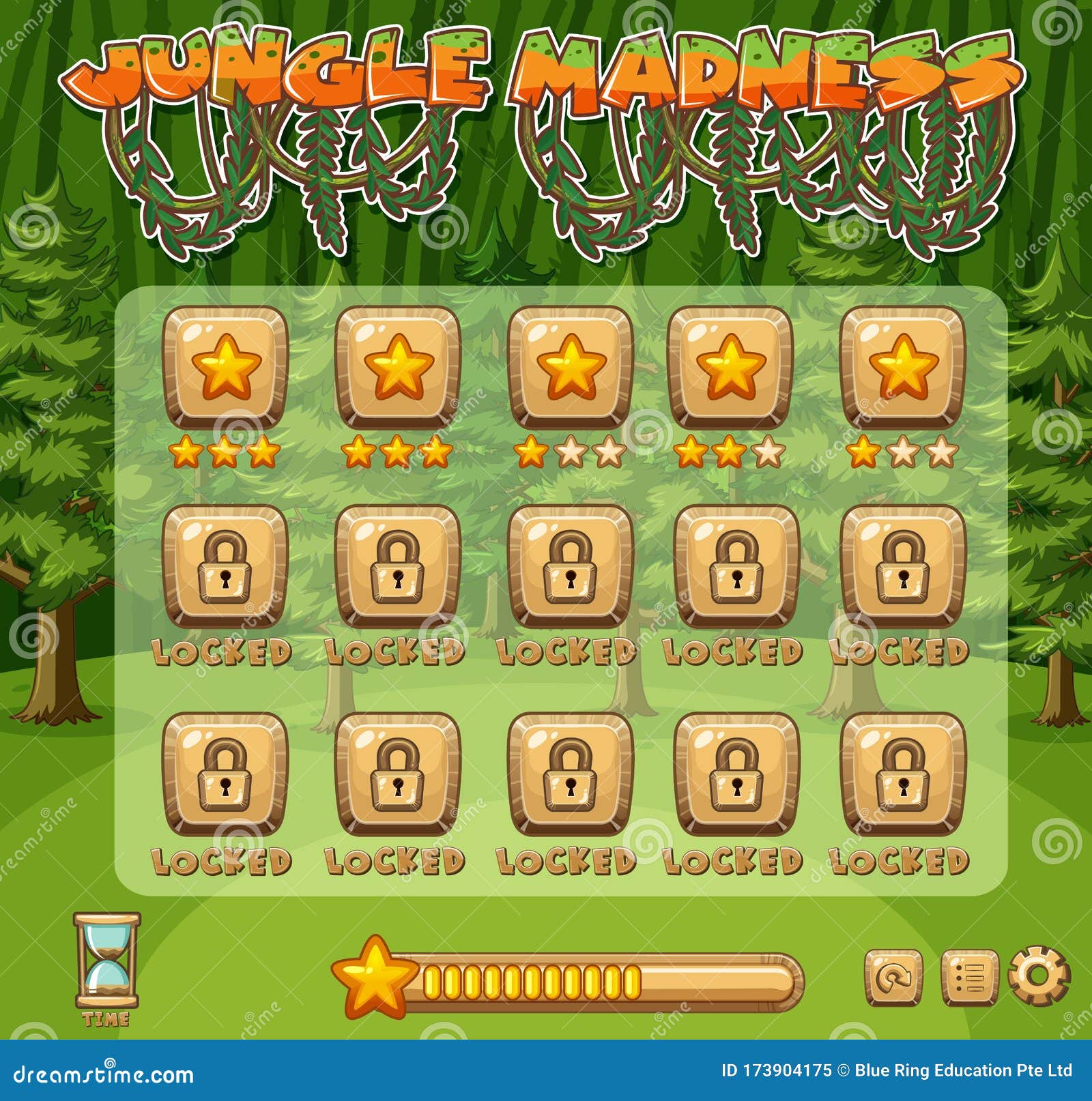 Computer Game Template with Green Trees in Background Stock Vector ...