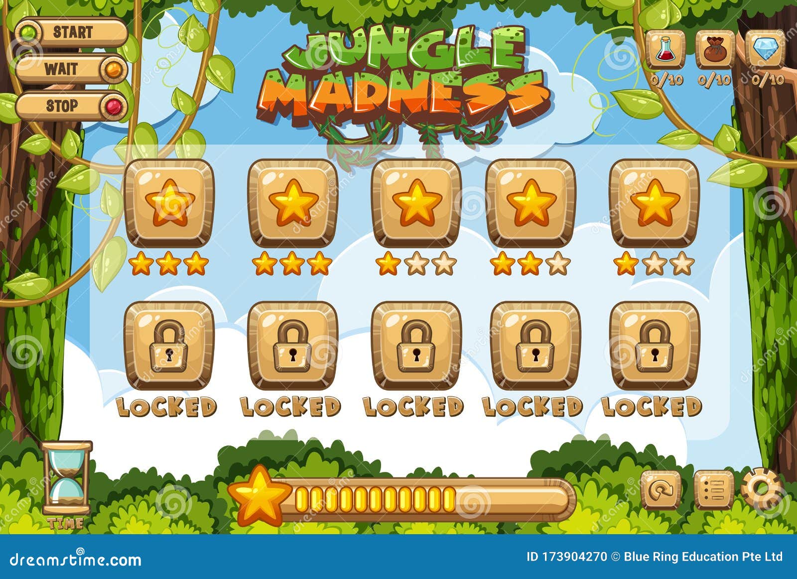 Computer Game Template with Jungle Theme Background Stock Vector ...