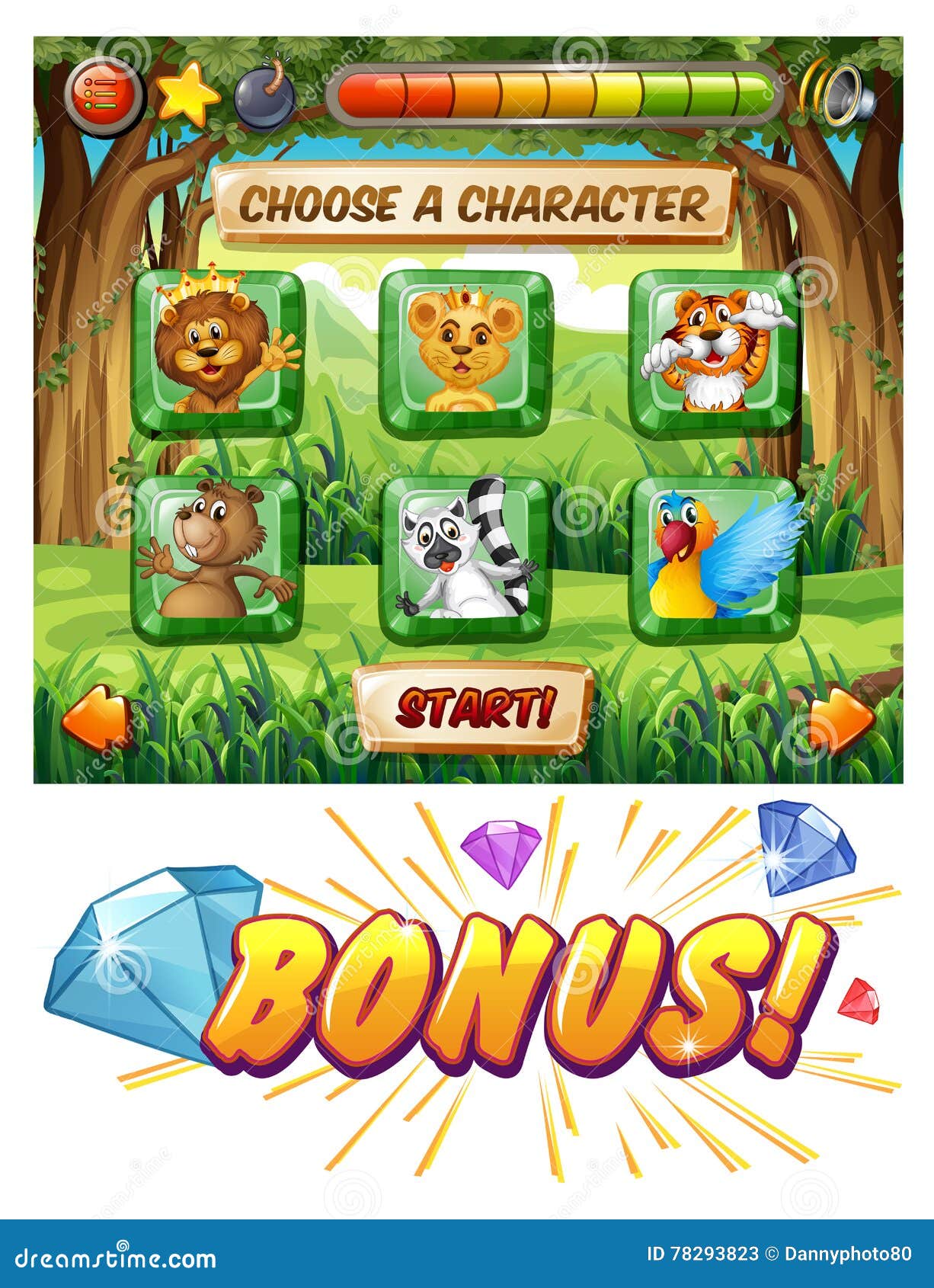 Computer Game Template with Wildlife Characters Stock Vector ...