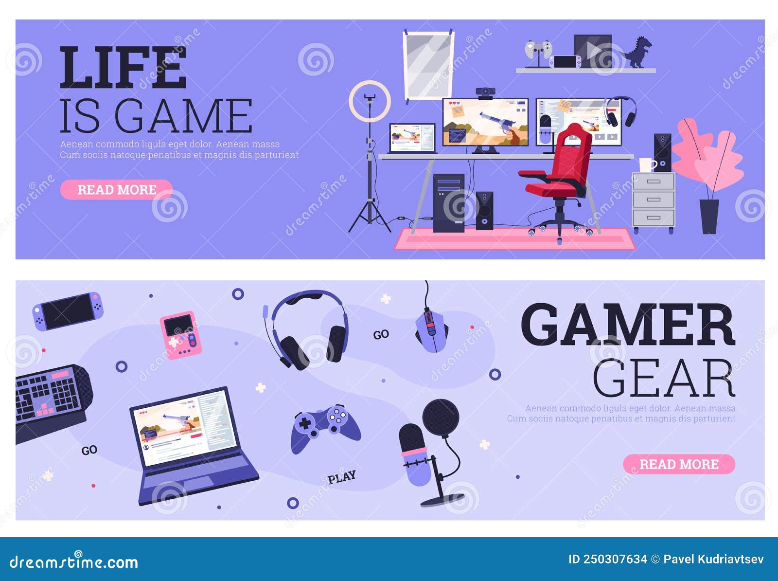 Computer Games Banners or Flyers Collection with Gadgets Vector ...