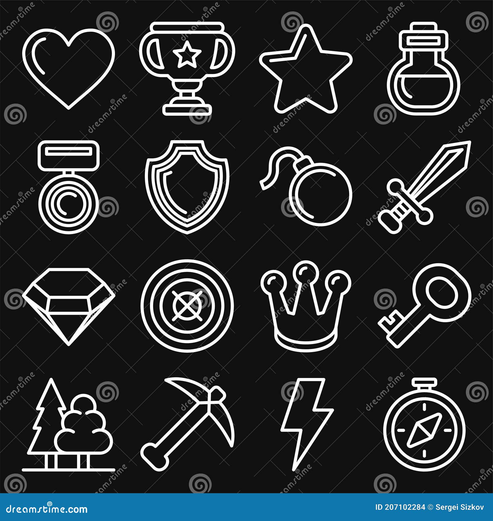 Computer Games Icons Set on Black Background. Line Style Vector Stock ...