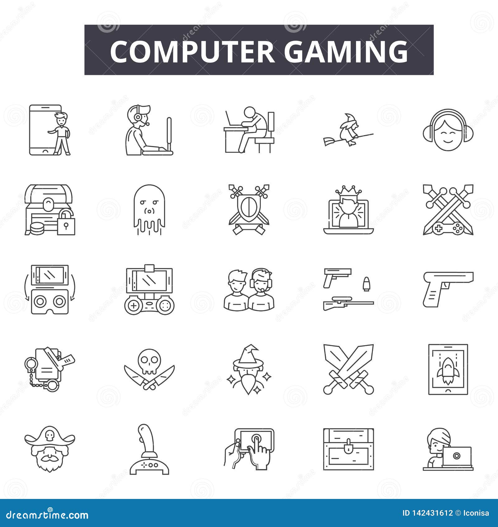 Computer Gaming Line Icons for Web and Mobile Design. Editable Stroke ...
