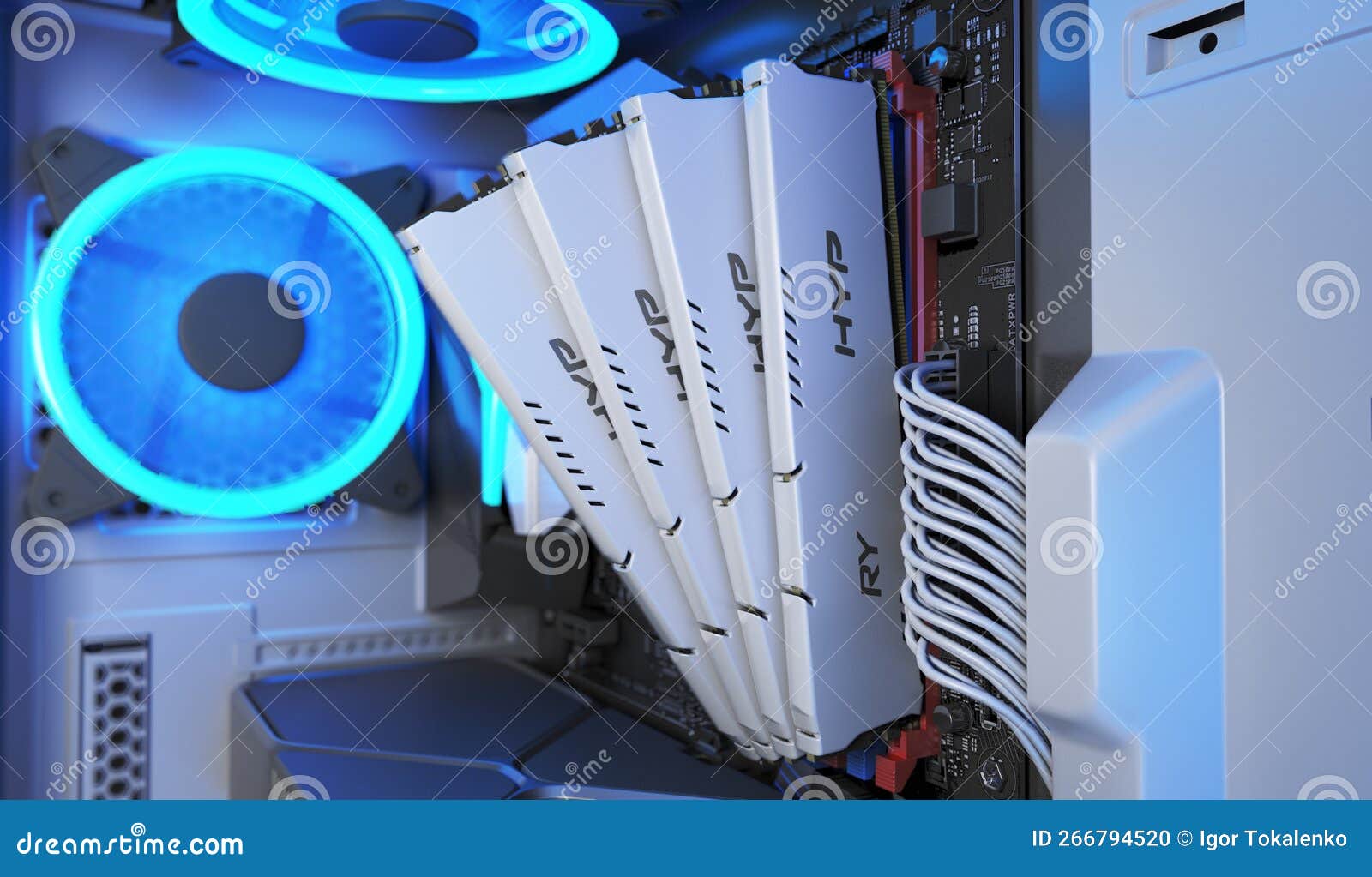 Computer Gaming PC Interior with Neon Light Repair Parts Ram Concept 3d ...