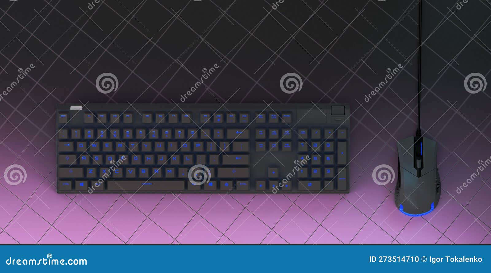 Computer Gaming PC Keyboard Neon Light Futuristic Modern Workplace 3d ...