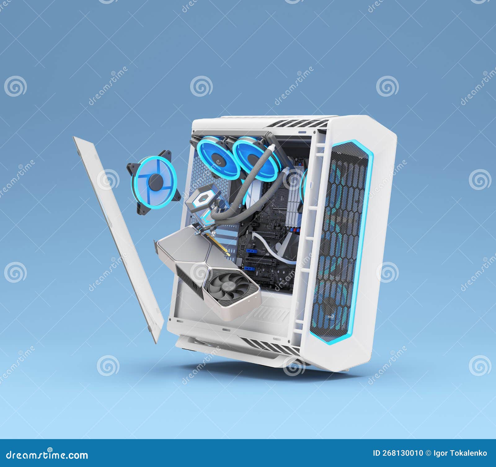 Computer Gaming PC with Neon Light Futuristic Modern Workplace 3d ...