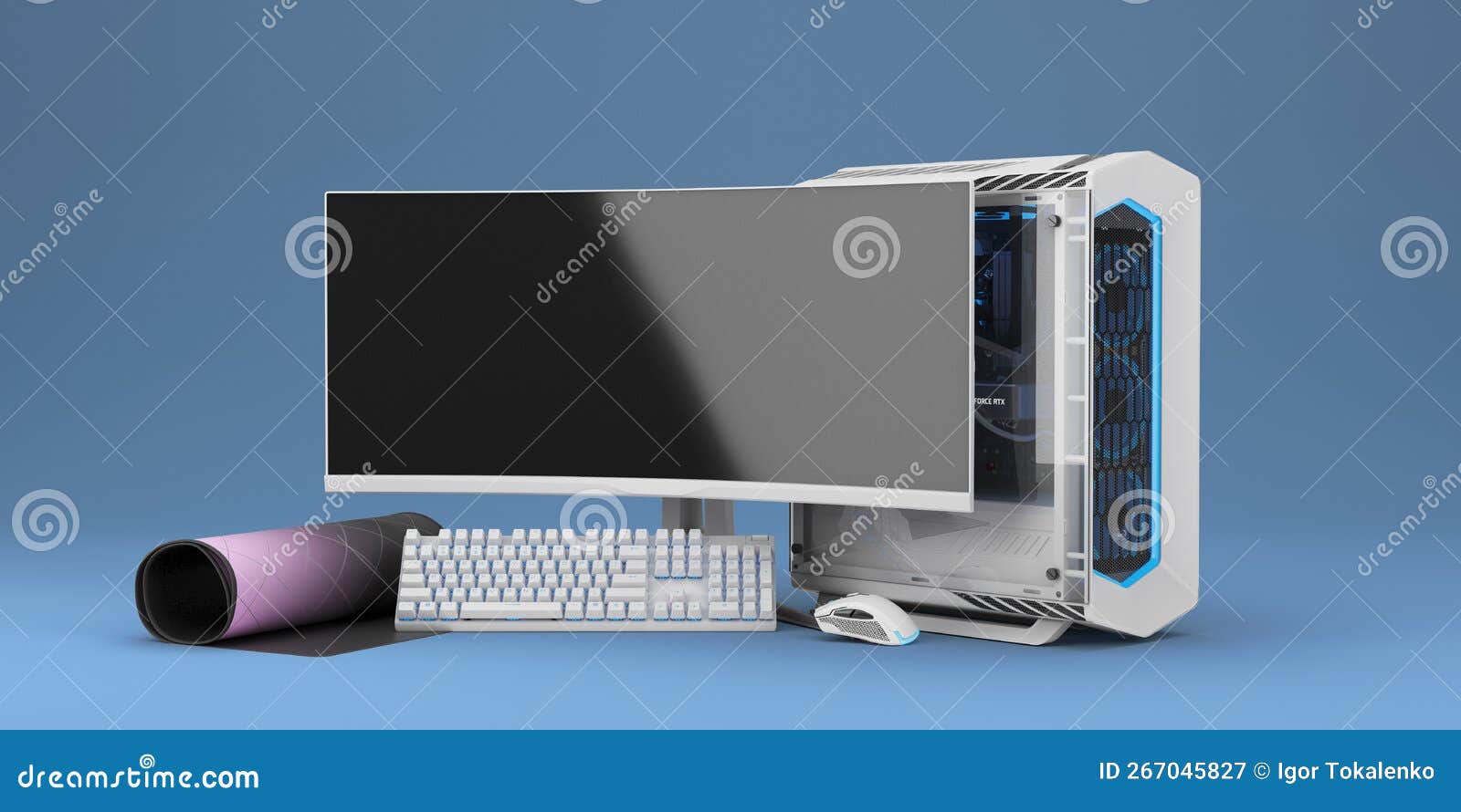 Computer Gaming PC with Neon Light Futuristic Modern Workplace 3d ...