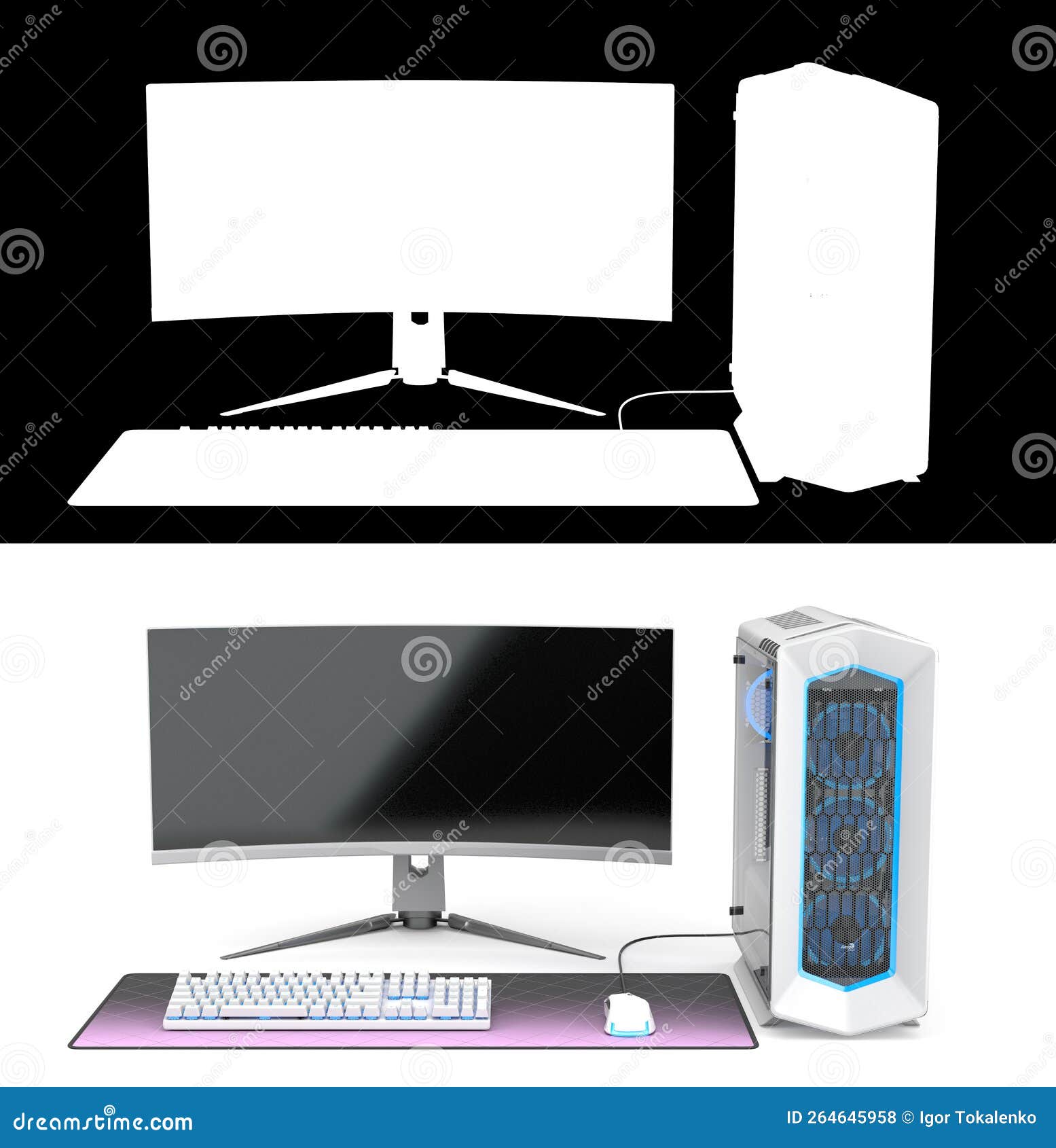 Computer Gaming PC with Neon Light Futuristic Modern Workplace 3d ...