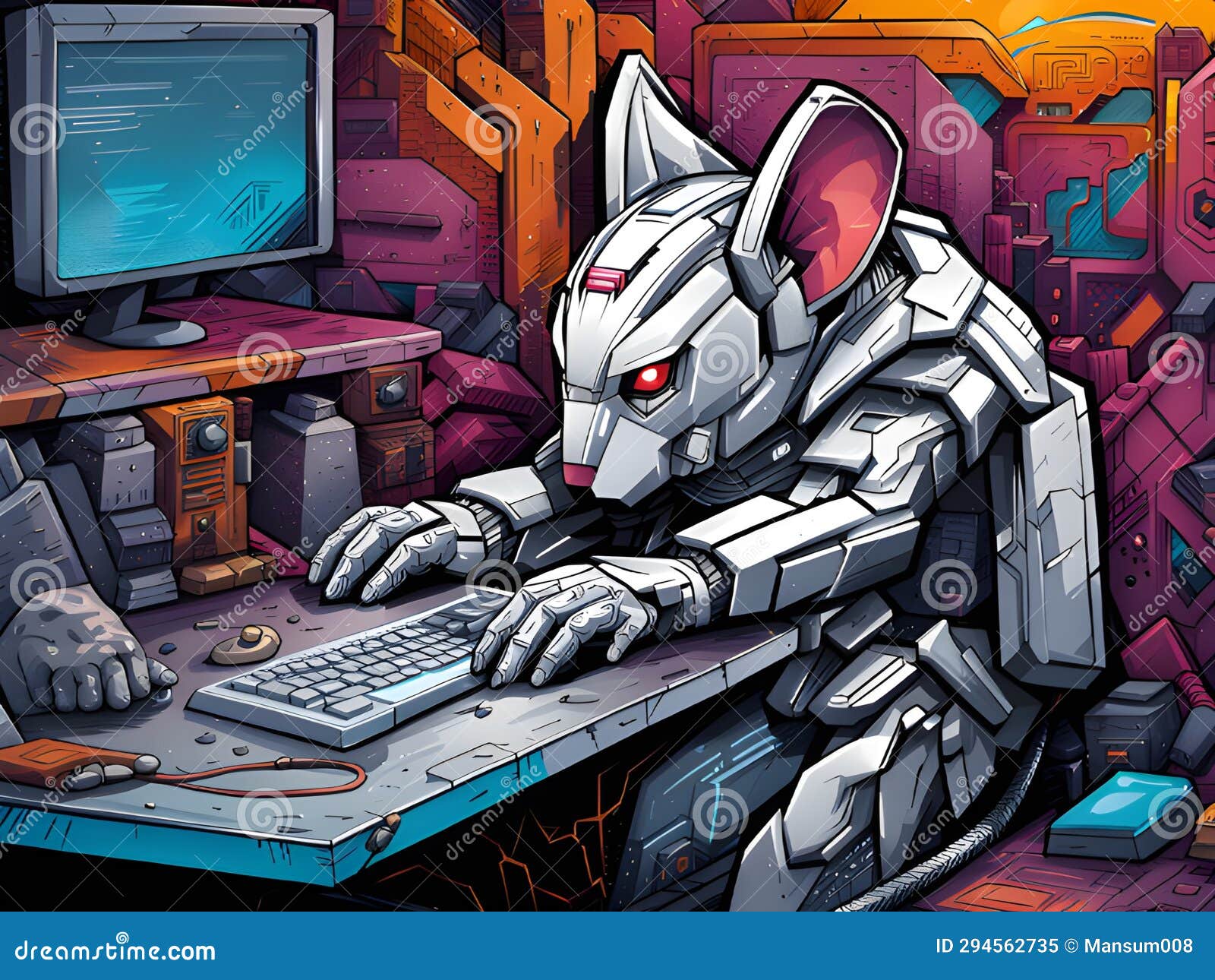 Computer Gaming Robot with Mouse Stock Illustration - Illustration of ...