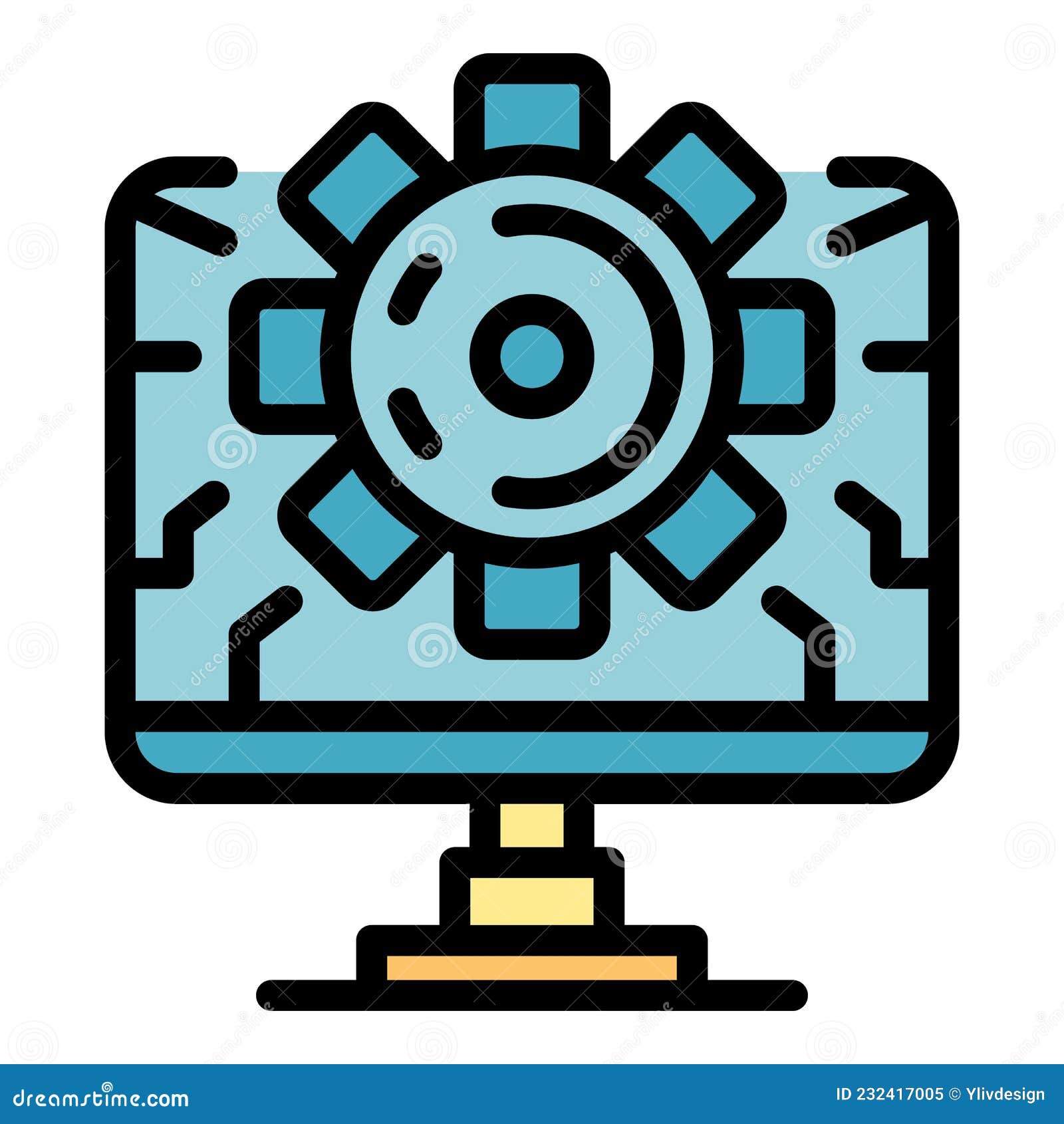 Computer and Gear Icon Color Outline Vector Stock Illustration ...