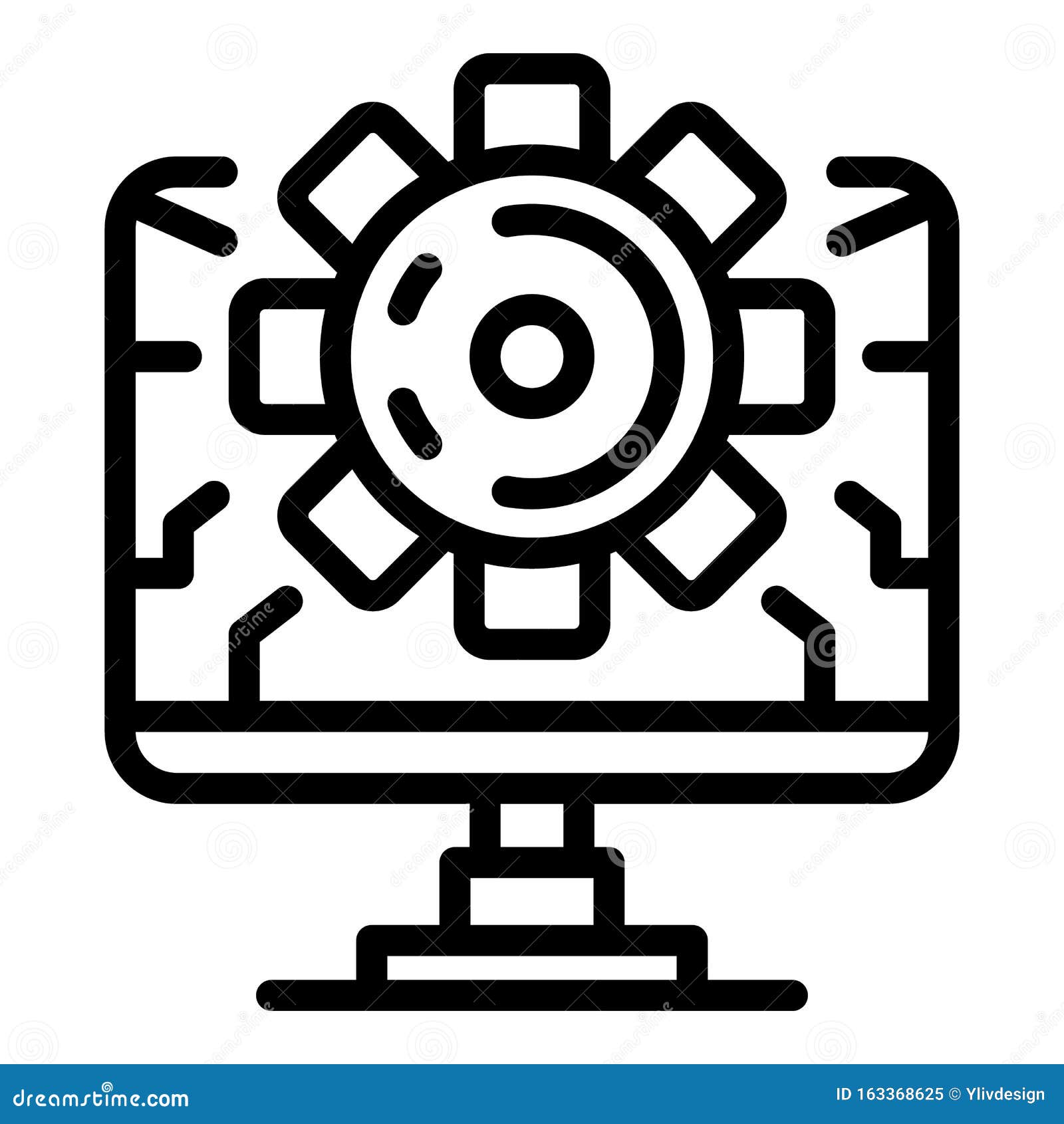Computer and Gear Icon, Outline Style Stock Vector - Illustration of ...