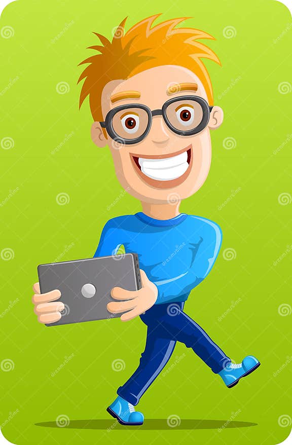 Computer Geek - Dancing with Laptop Stock Vector - Illustration of ...