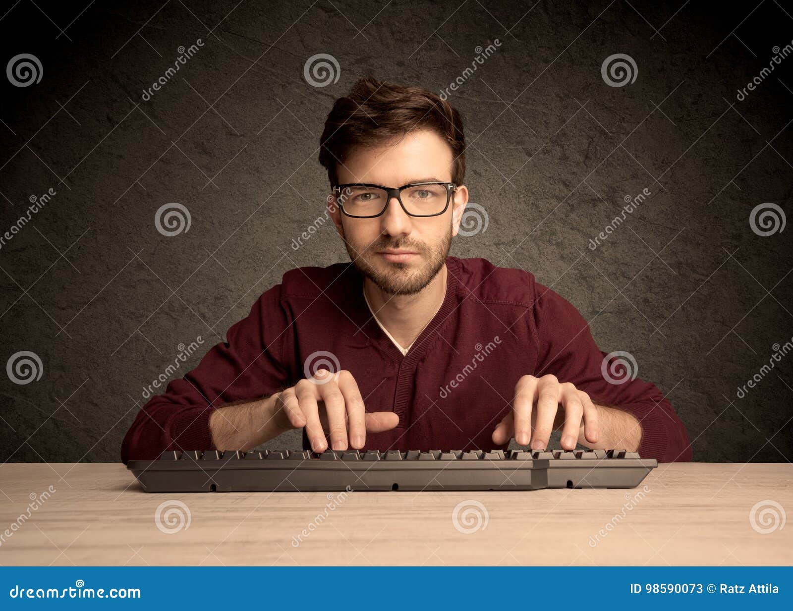 Computer Geek Typing on Keyboard Stock Image - Image of portrait, face ...