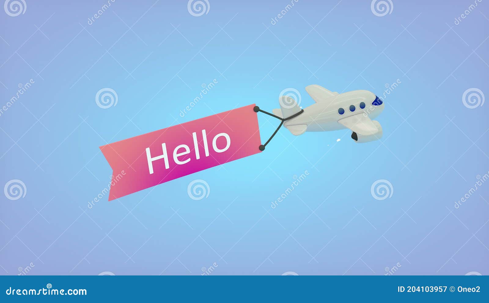 Airplane on Blue Background with Text on Flag, Hello. Stock Video ...