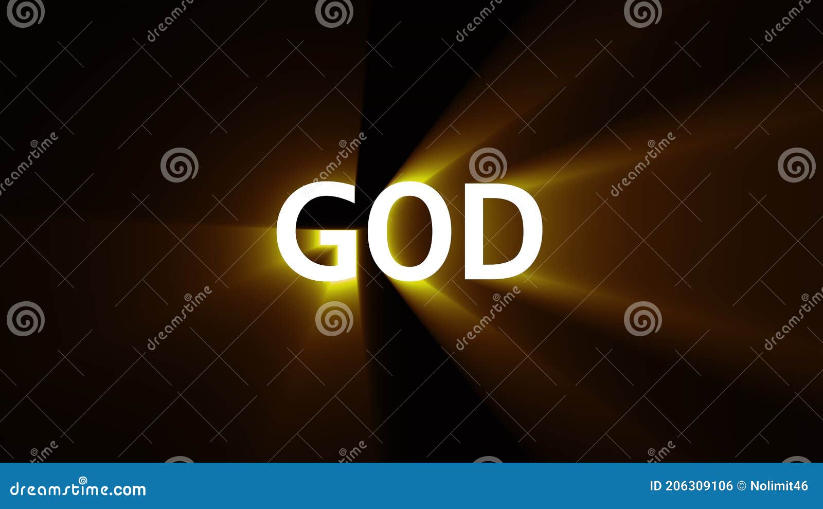 Computer Generated Background with Golden Banner GOD. 3d Rendering of ...