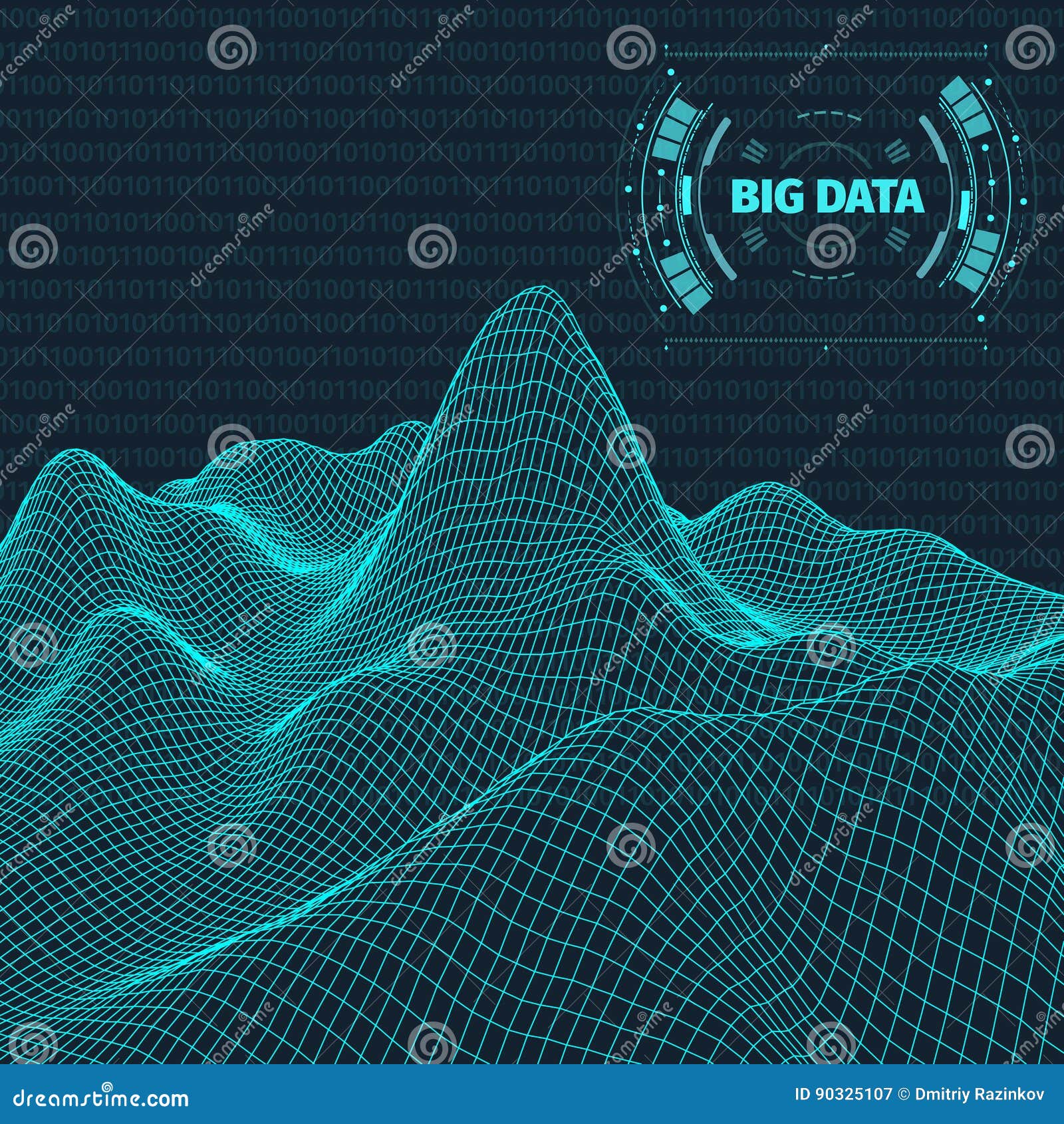 Computer Generated Binary Code Landscape on Black Background . Big Data ...