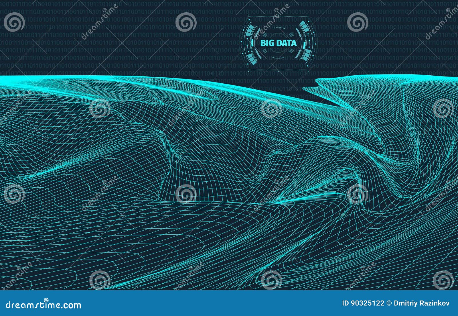 Computer Generated Binary Code Landscape on Black Background . Big Data . Binary Code ...