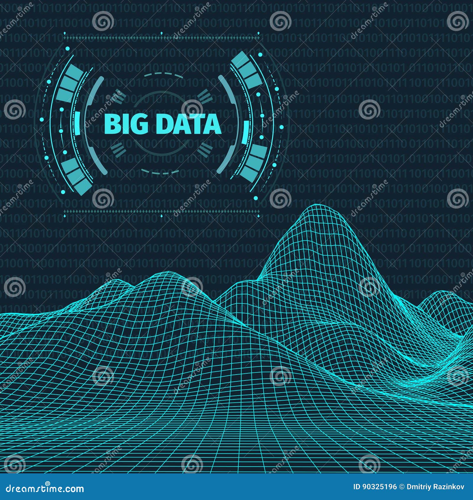 Computer Generated Binary Code Landscape on Black Background . Big Data . Binary Code ...
