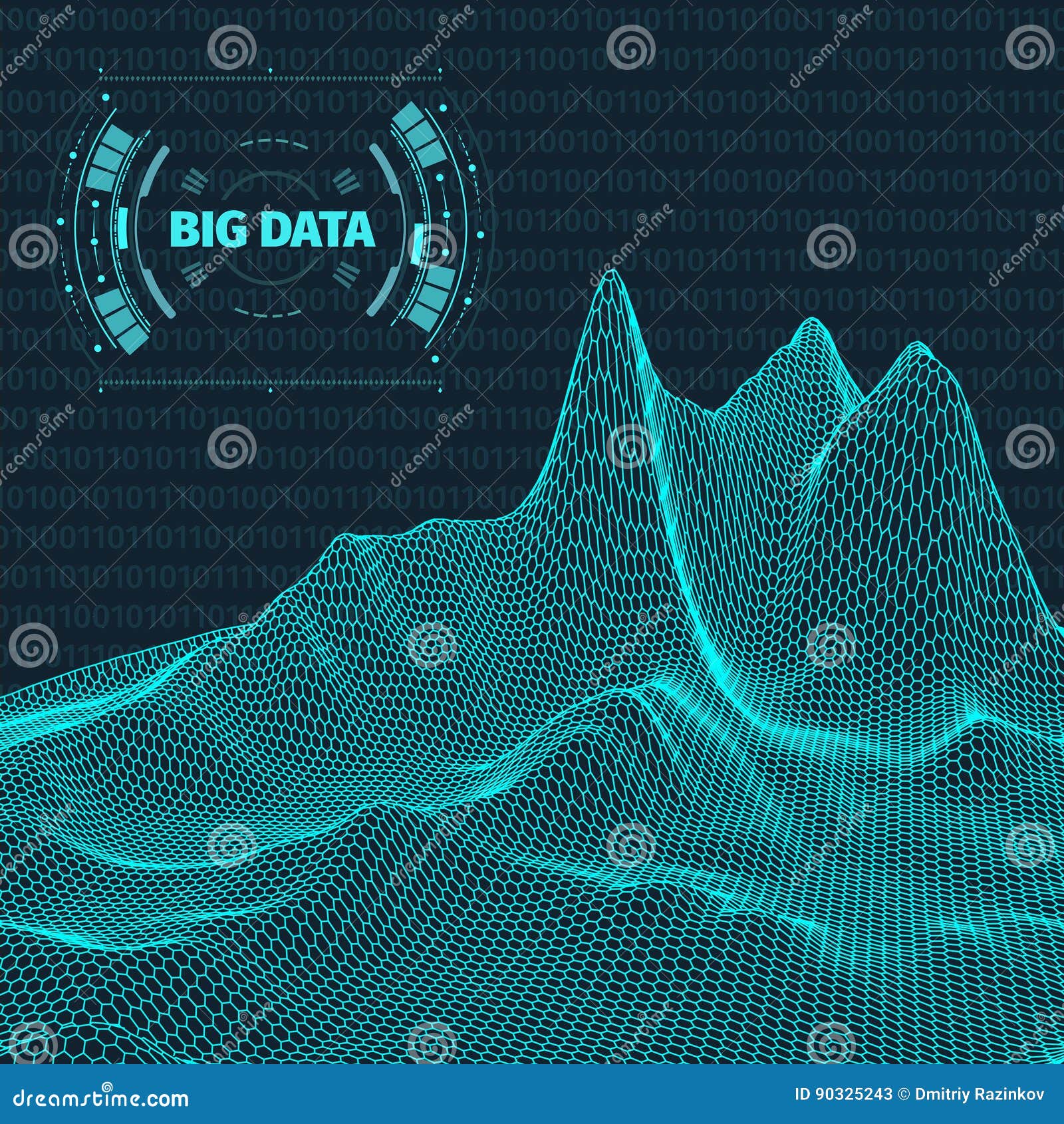 Computer Generated Binary Code Landscape on Black Background . Big Data . Binary Code ...