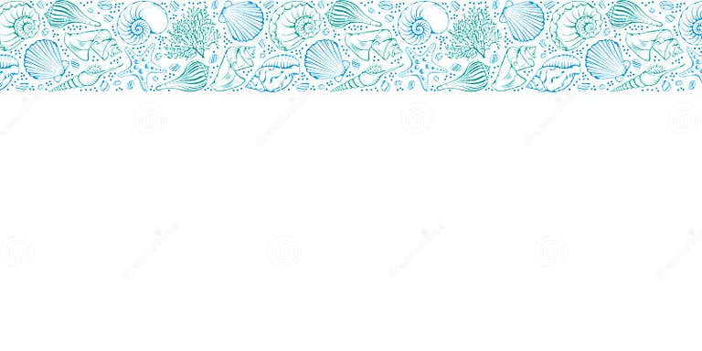 Blue and Green Seashell Design Border Stock Image - Illustration of ...