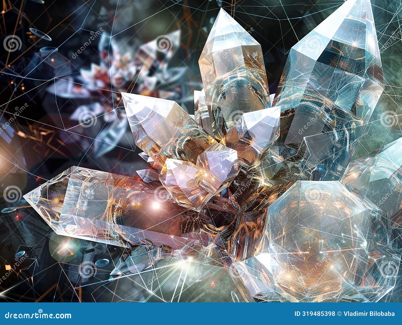 Computer Generated Cluster of Crystals Stock Illustration ...