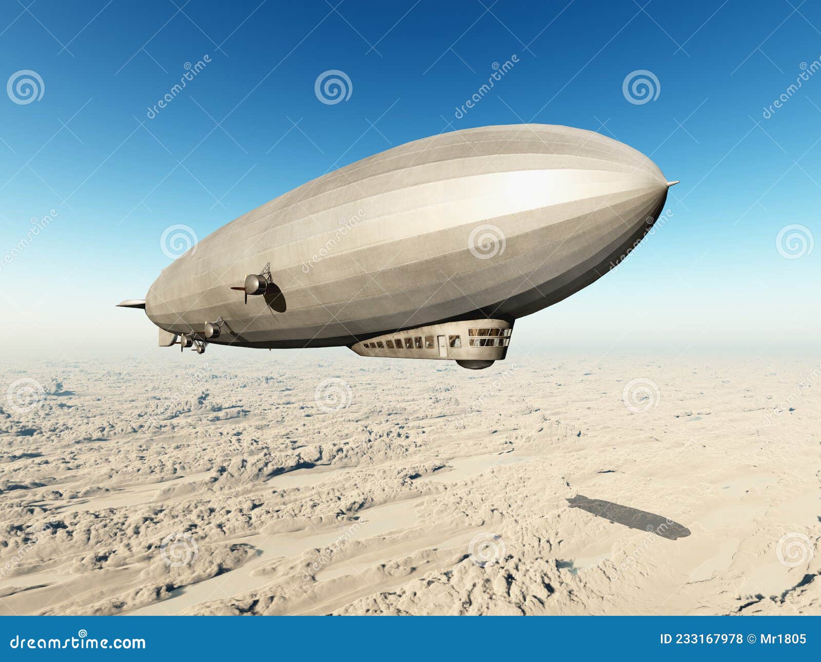 Zeppelin over the clouds stock illustration. Illustration of flight ...