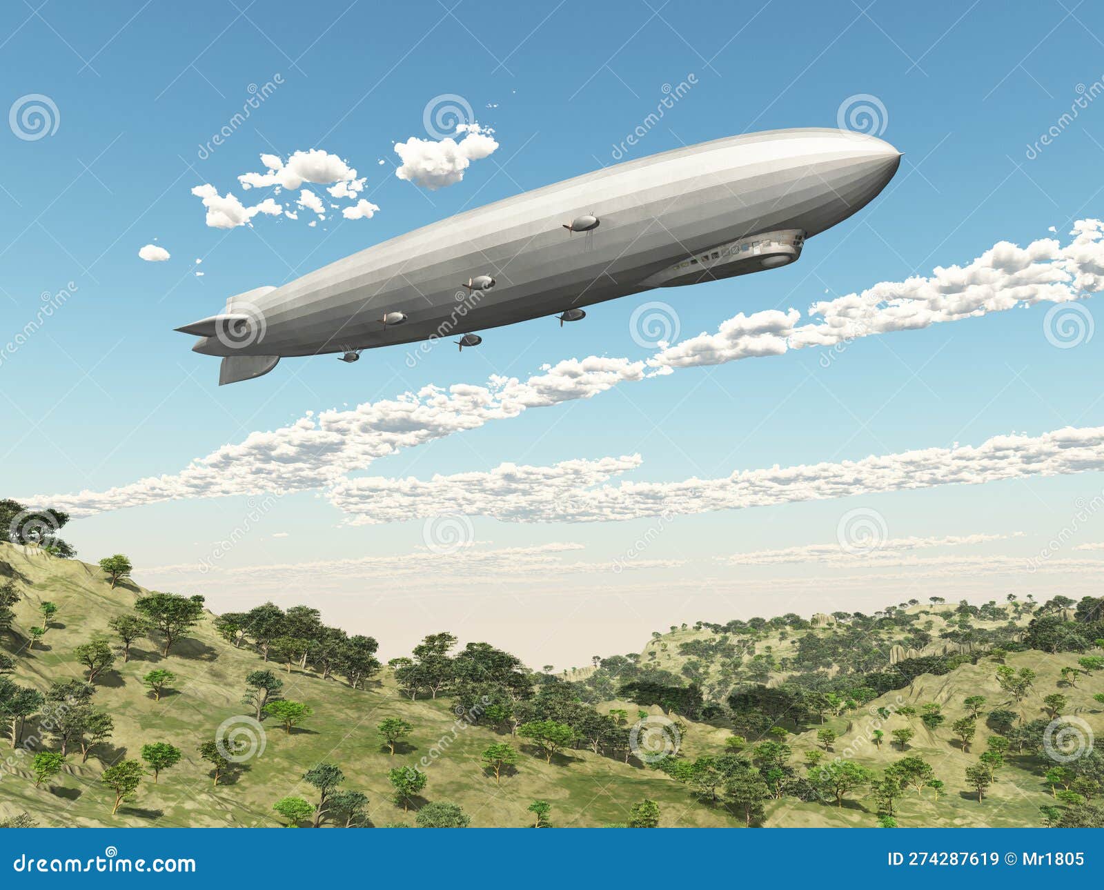 Airship over a landscape stock illustration. Illustration of outdoors ...