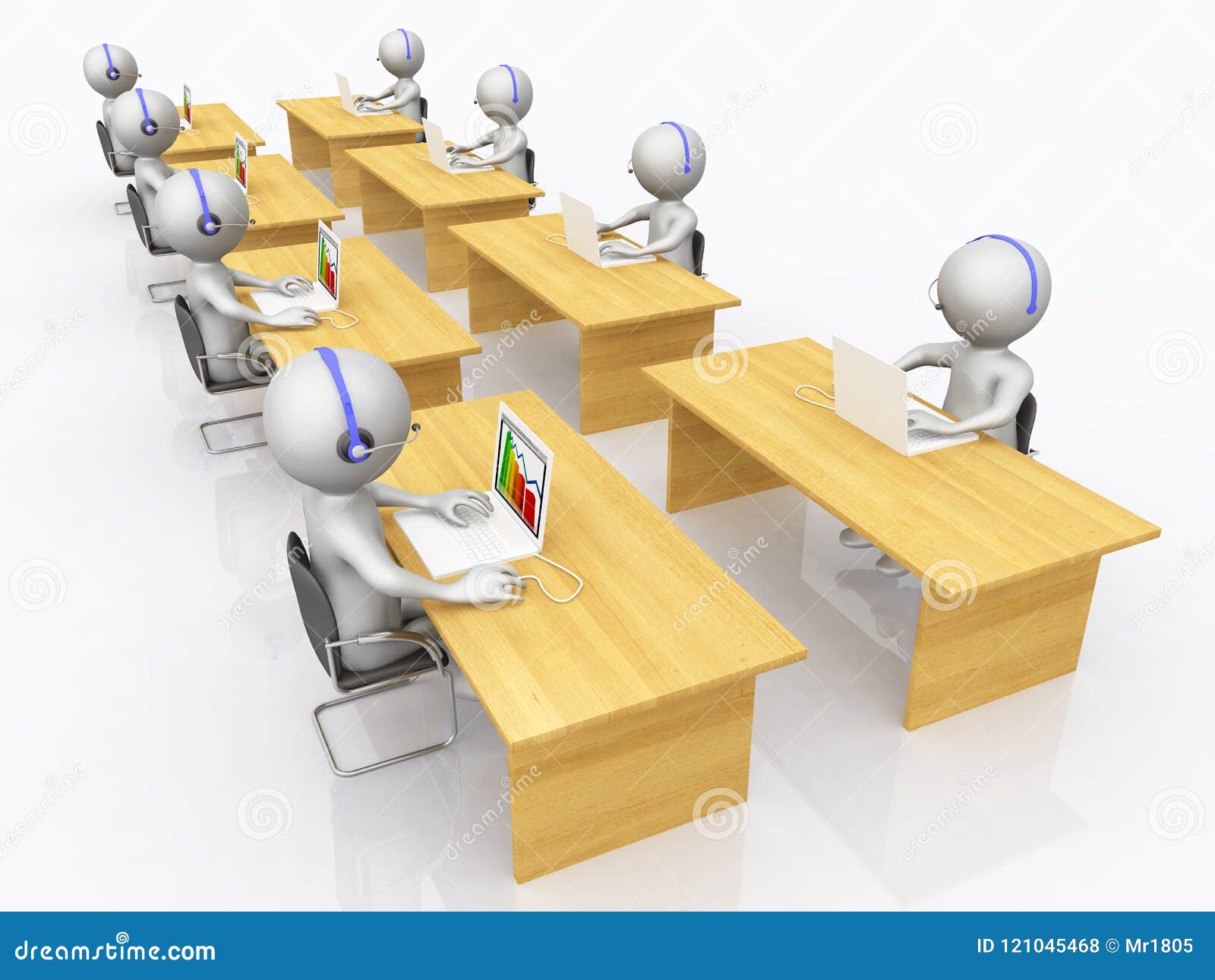 Call Center with 3D Figures Stock Illustration - Illustration of ...