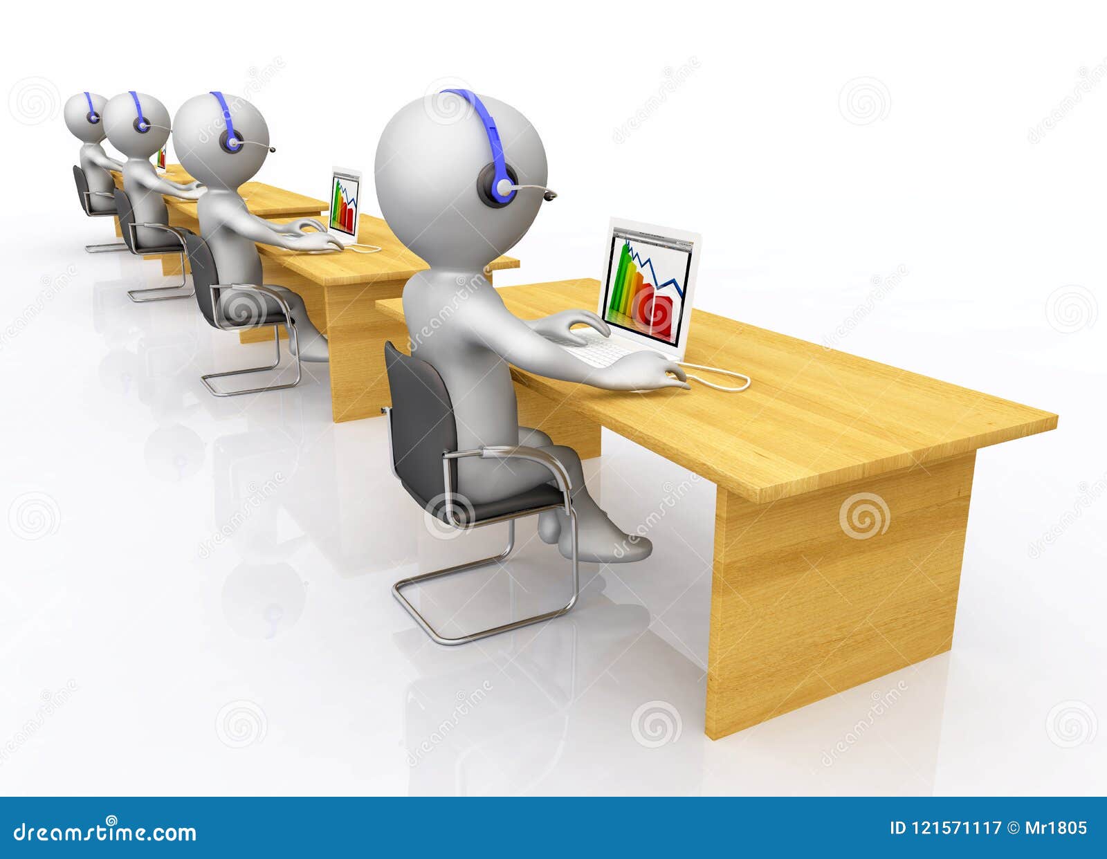 Call Center with 3D Figures Stock Illustration - Illustration of center ...