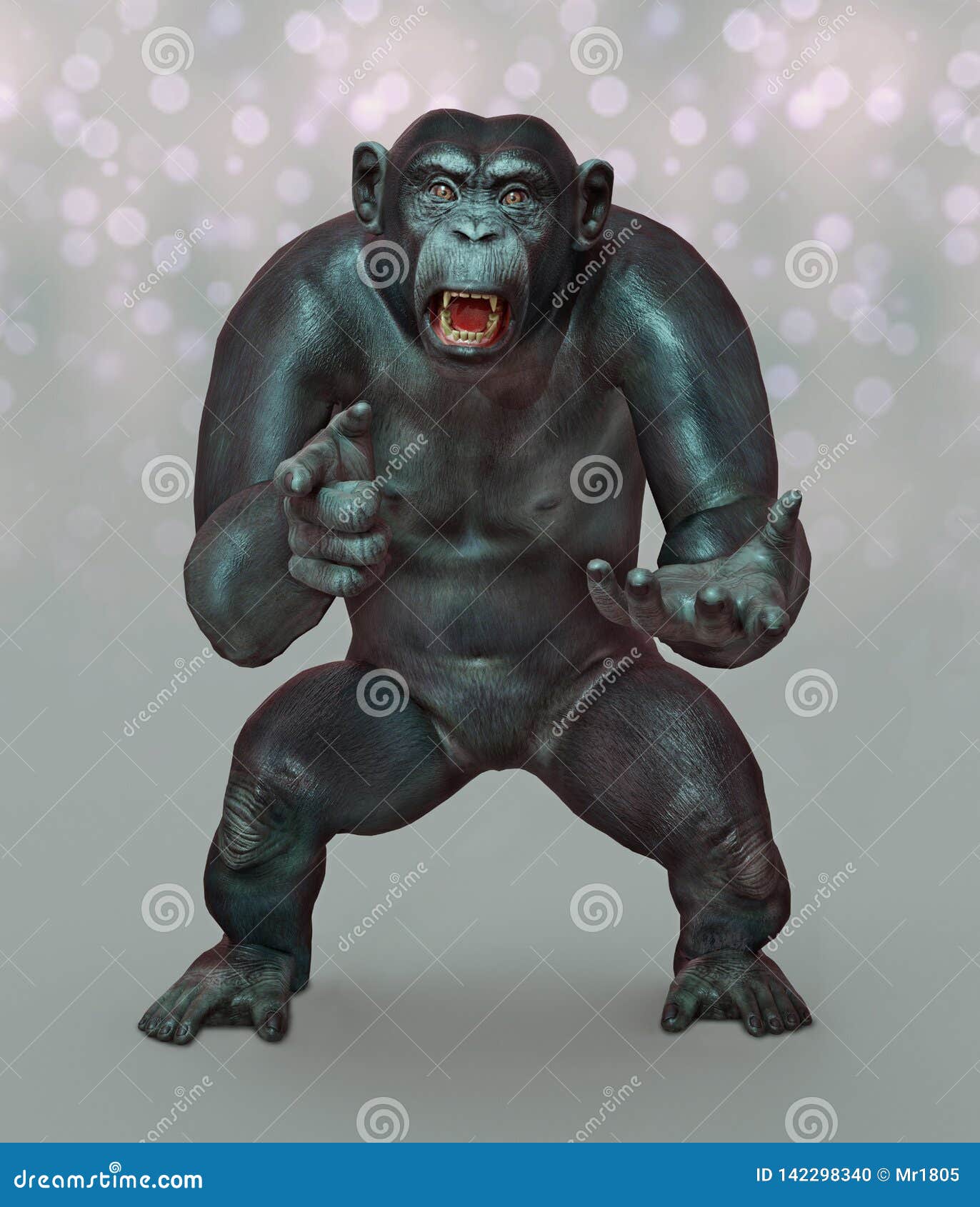 Chimpanzee in a Combative Pose Stock Illustration - Illustration of ...
