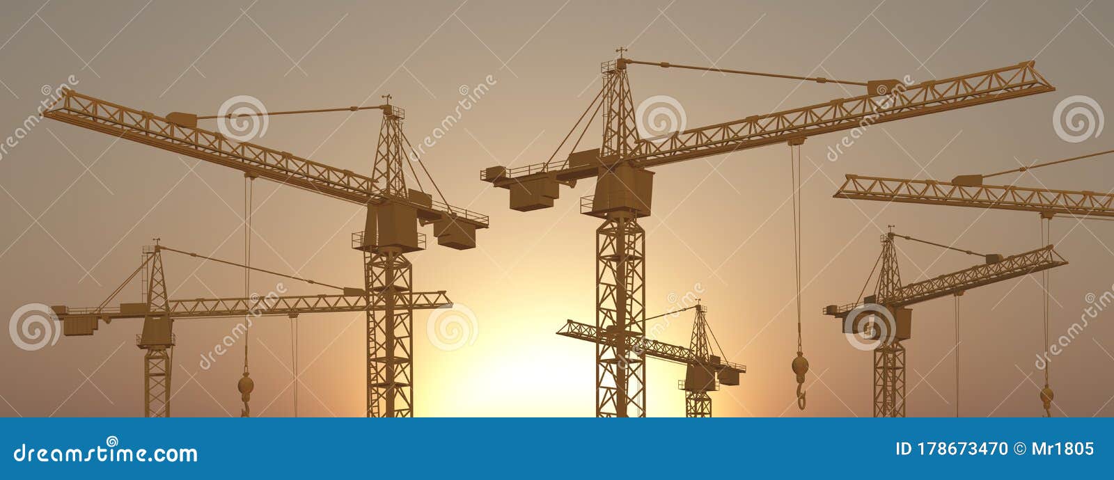 Construction Cranes at Sunset Stock Illustration - Illustration of boom ...