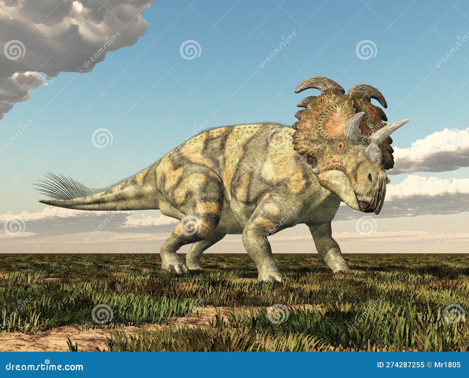 Dinosaur Albertaceratops And Giant Snake Titanoboa Royalty-Free Cartoon ...