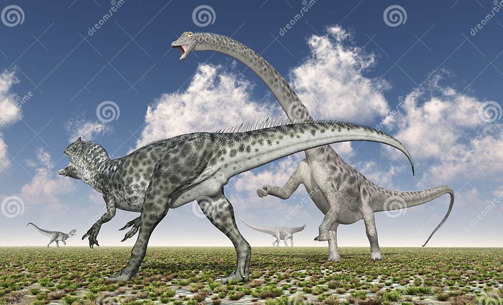 Allosaurus Attacks Diplodocus Stock Illustration - Illustration of ...