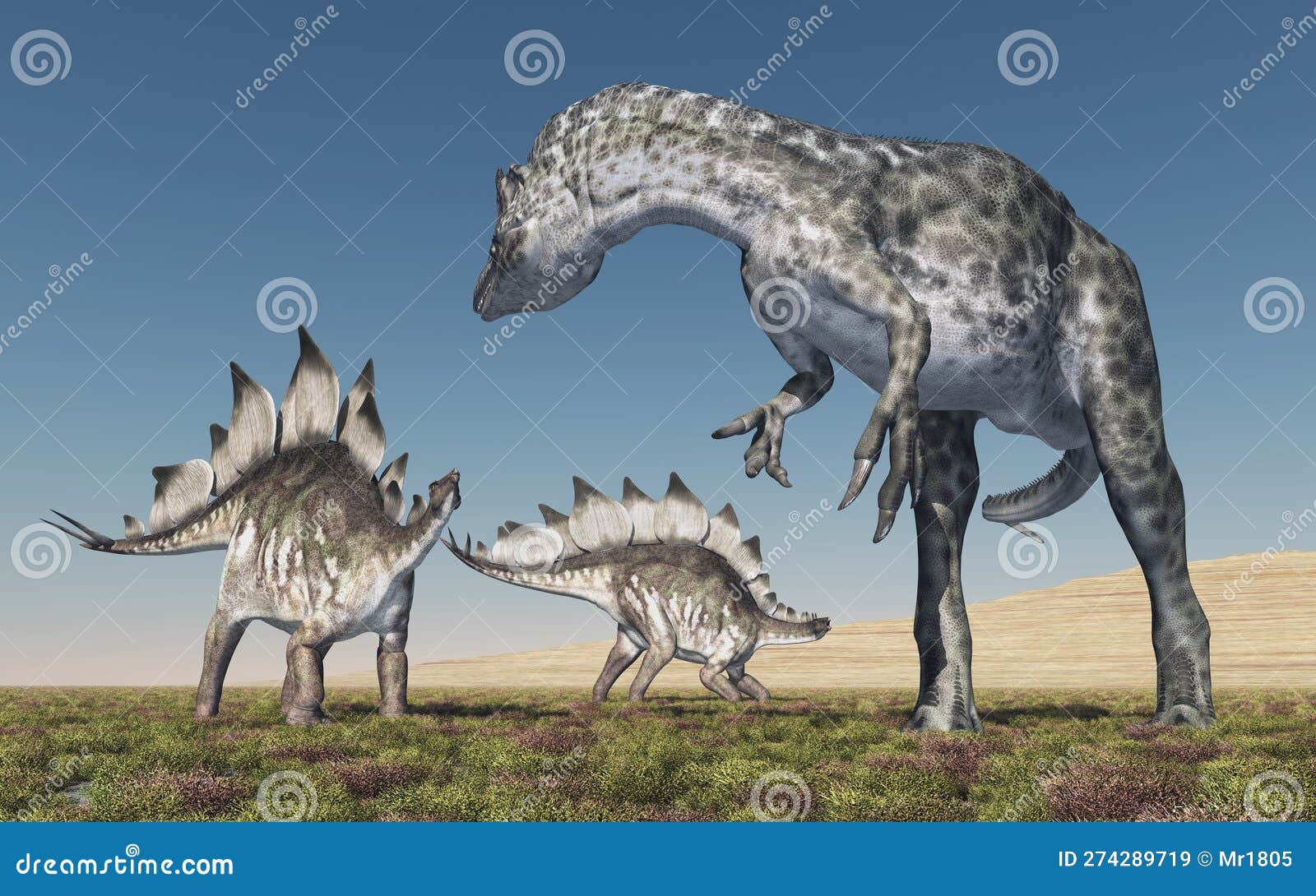 Allosaurus Attacks Stegosaurus Stock Illustration - Illustration of ...