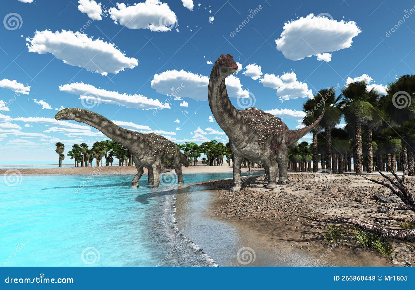 Dinosaur Diamantinasaurus At The Beach Royalty-Free Cartoon ...