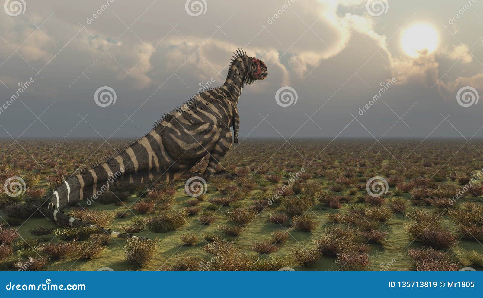 Dinosaur Rajasaurus at Sunset Stock Illustration - Illustration of ...
