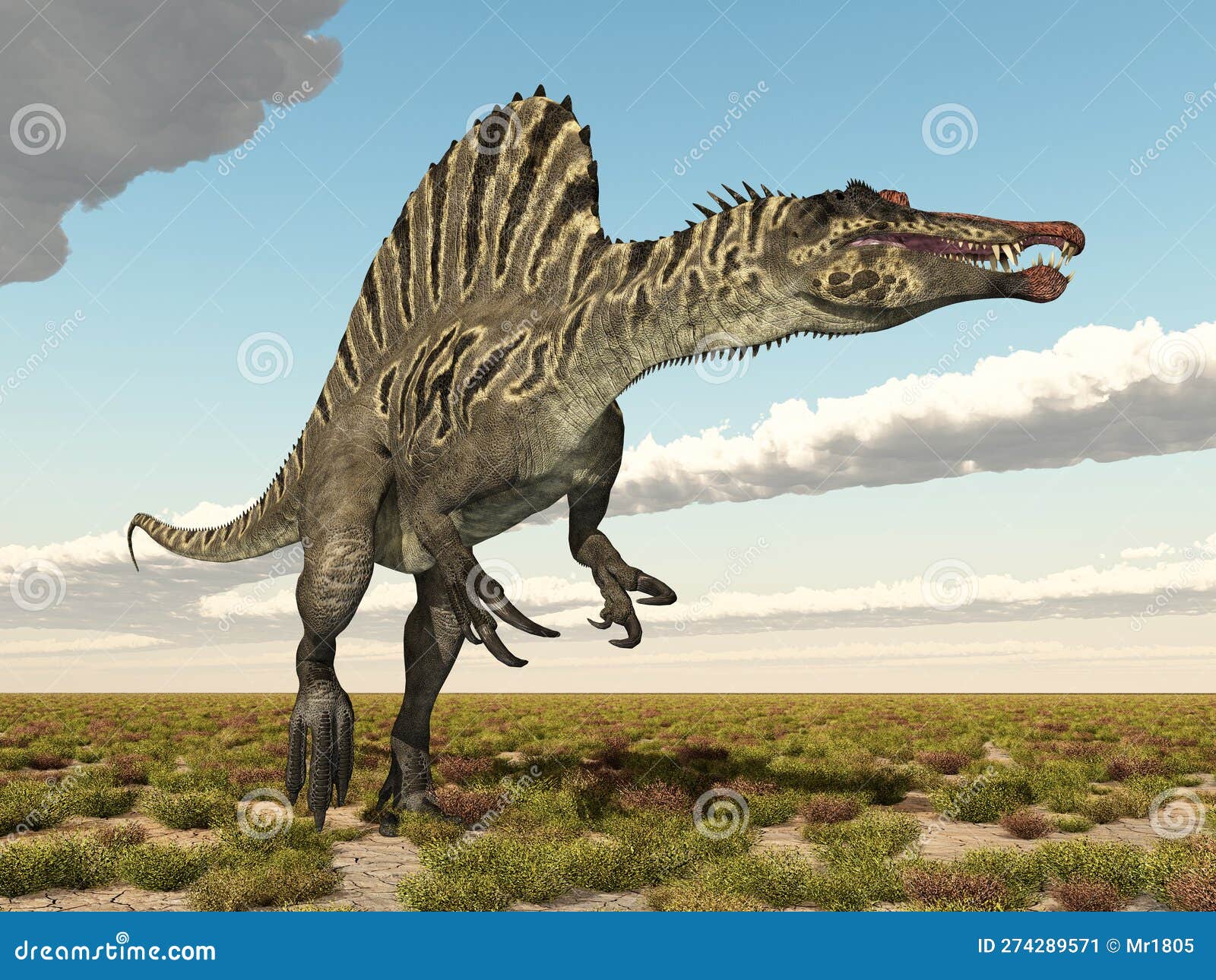 Dinosaur Spinosaurus In A Landscape Royalty-Free Illustration ...
