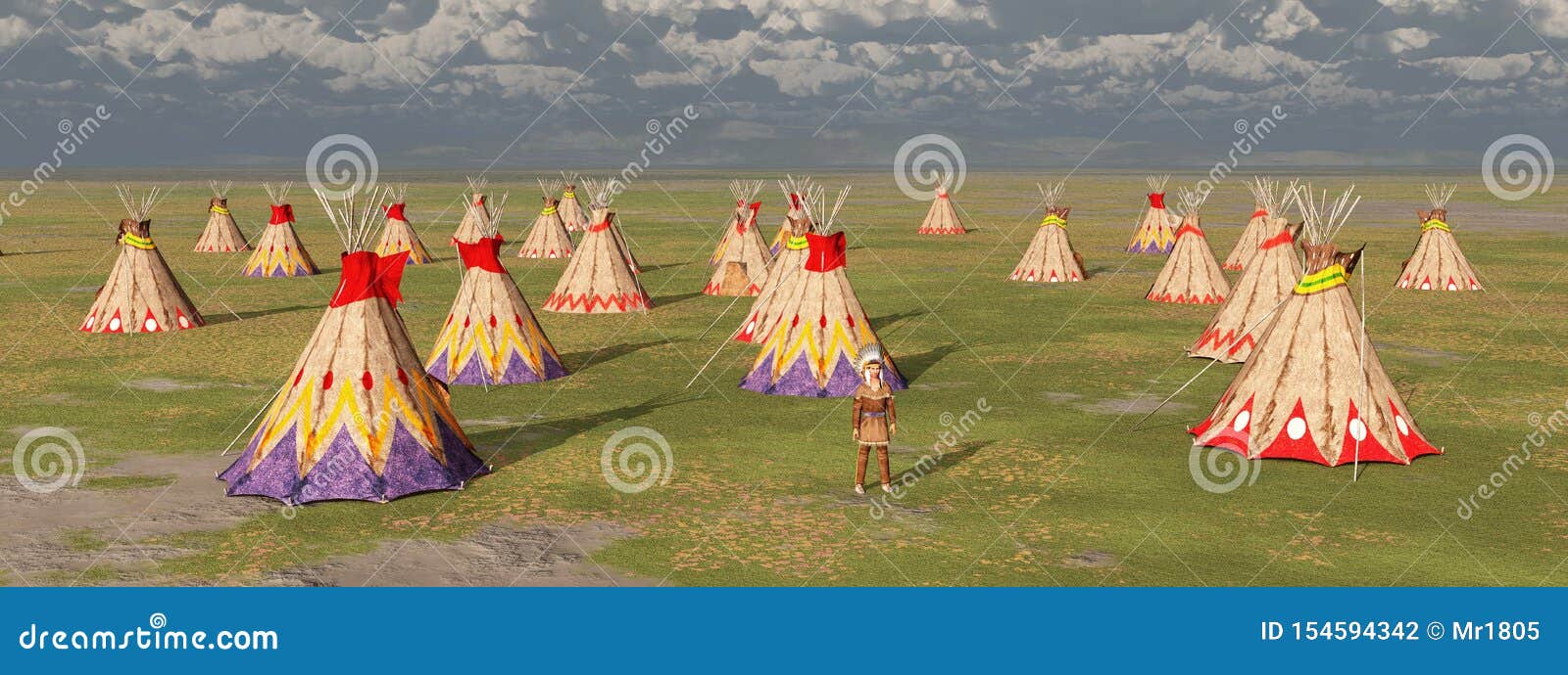 Indian camp in the prairie stock illustration. Illustration of peoples ...