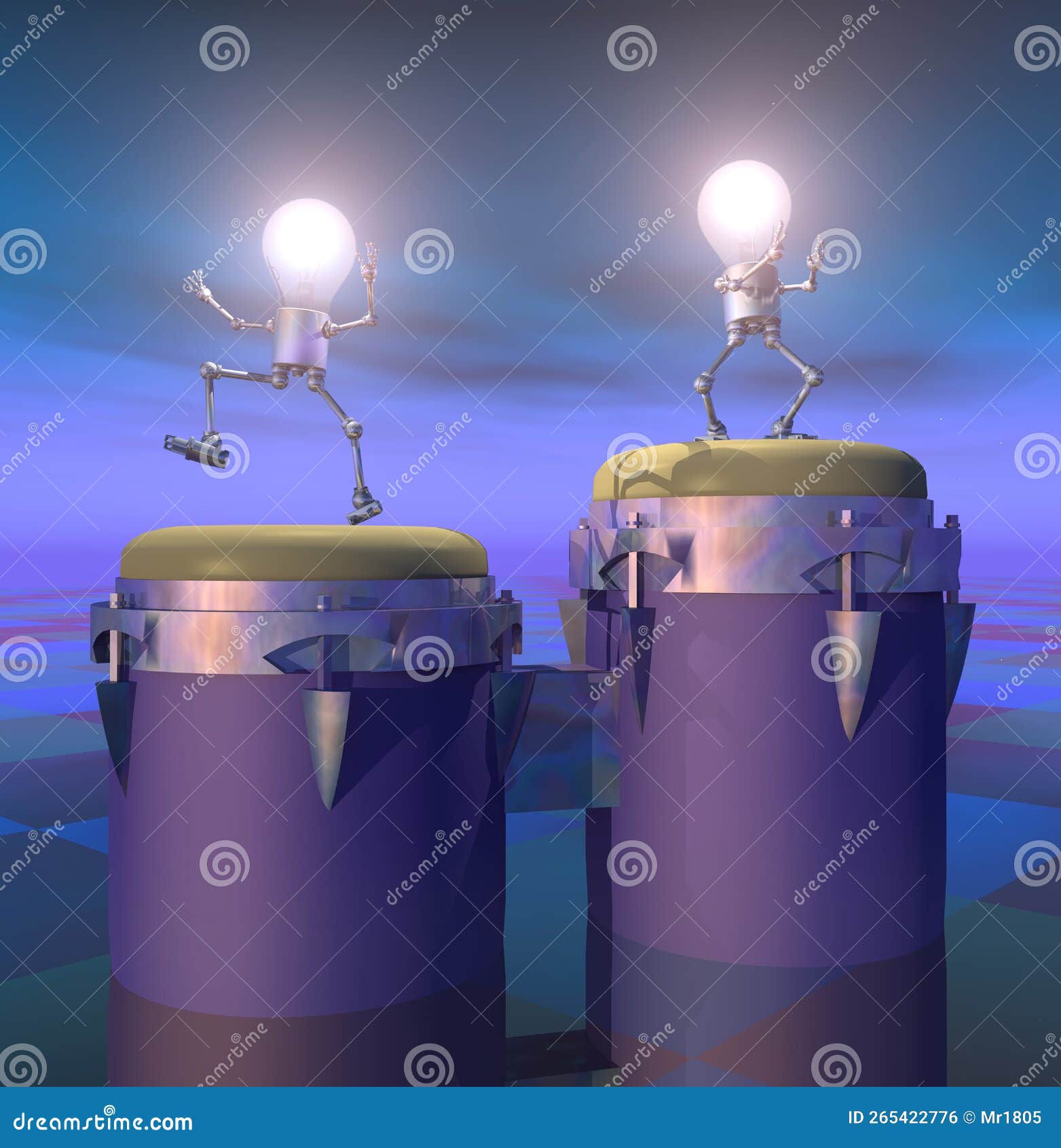 Light Bulb Figures Dancing on a Bongo Drum at Night Stock Illustration ...